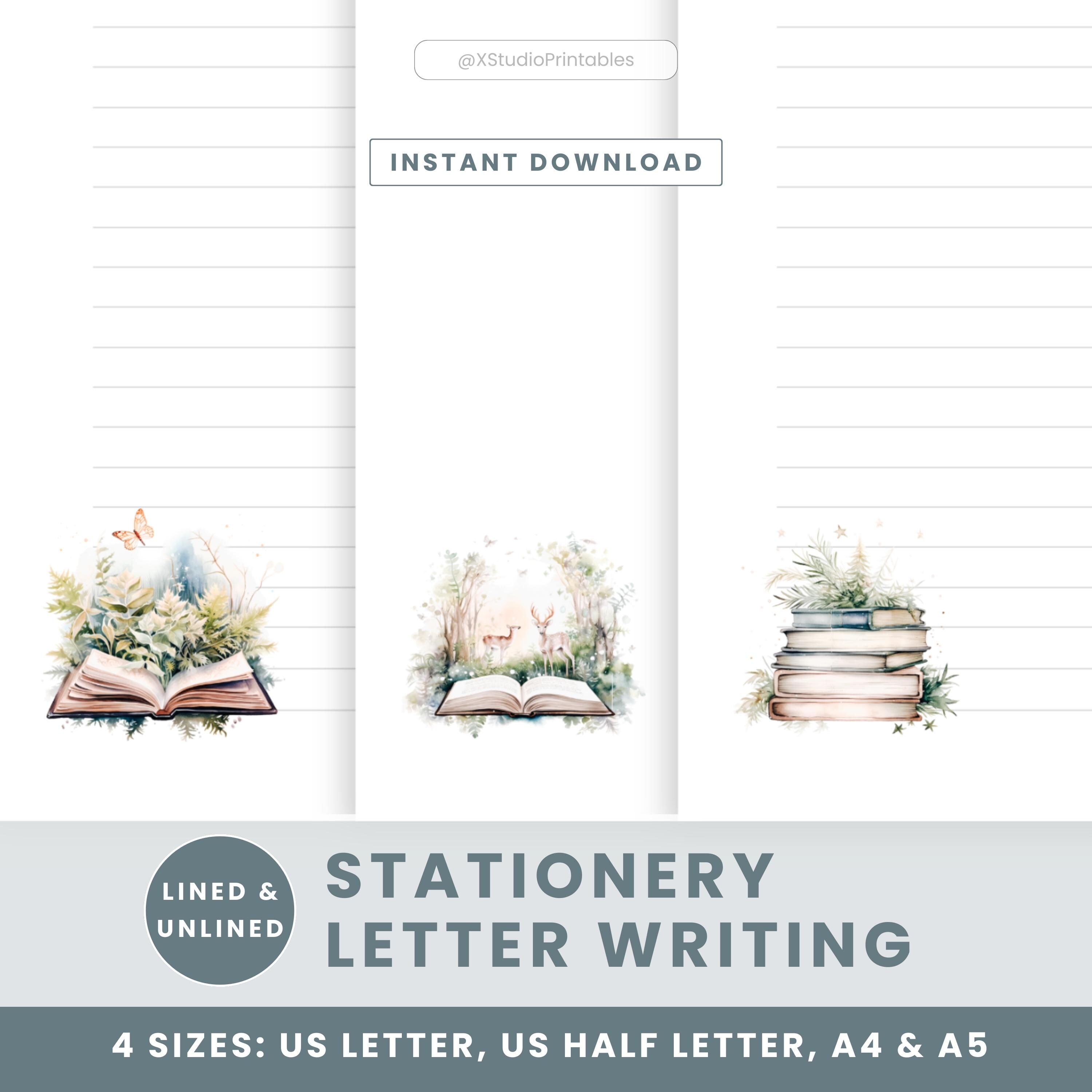 Letter Writing Paper Printable Stationery Set, Lined & Unlined ...