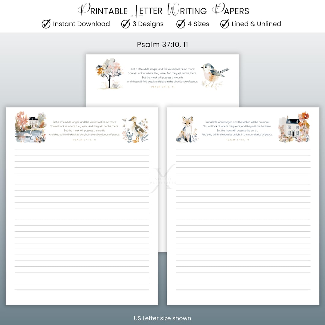 Psalm 37:10-11 Letter Writing Paper Printable Stationery Letterhead ...