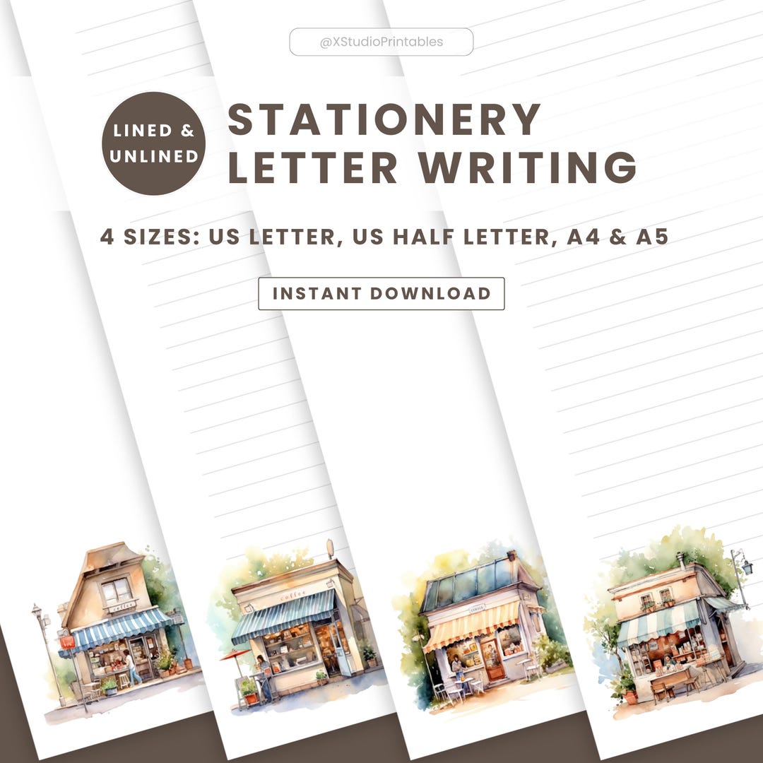 Letter Writing Papers Printable Stationery Set, Lined & Unlined ...