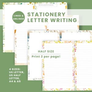 Letter Writing Papers Printable Stationery Set, Lined & Unlined ...