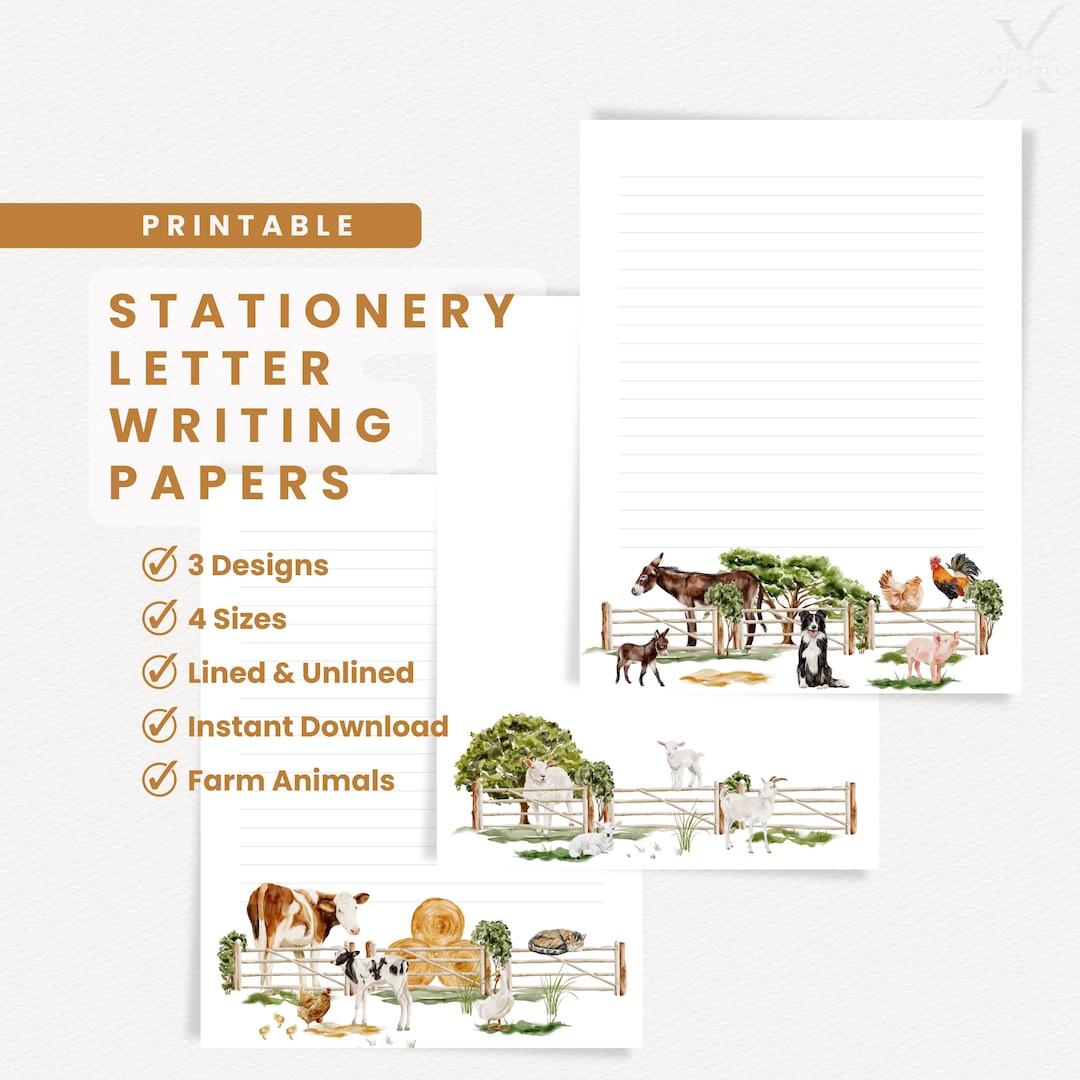 Farm Animals Letter Writing Printable Stationery Paper Lined and ...