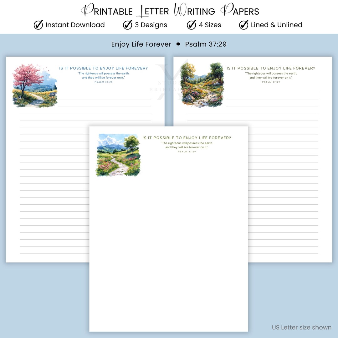 JW Letter Writing Papers Template Psalm 37:29 Enjoy Life Forever ...