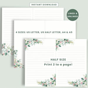 Eucalyptus Stationery Letter Writing Papers Printable Set Lined Unlined ...