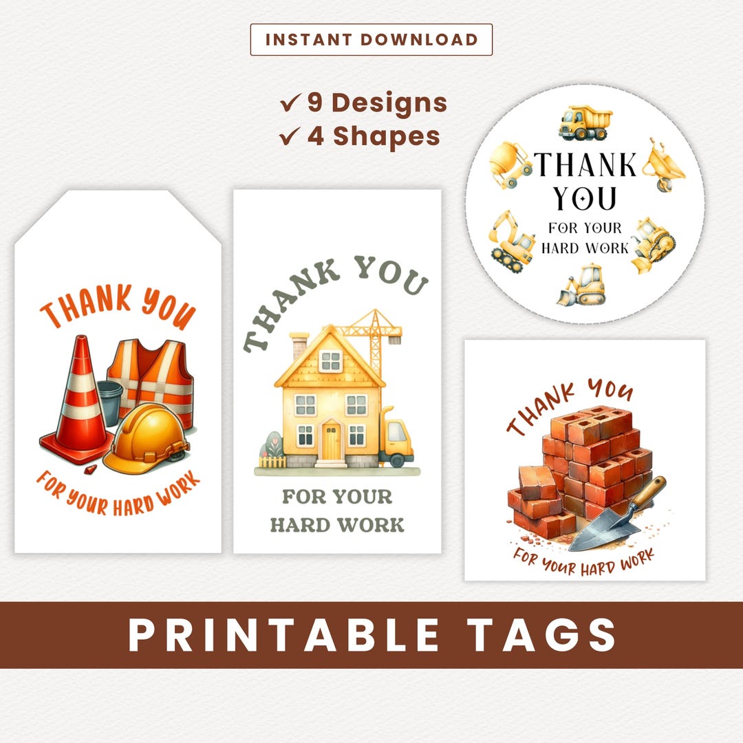 JW LDC Gift Tags Construction Printables Thank You Tags Gift Labels ...