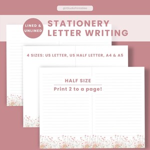 Letter Writing Papers Printable Stationery Set, Lined & Unlined ...