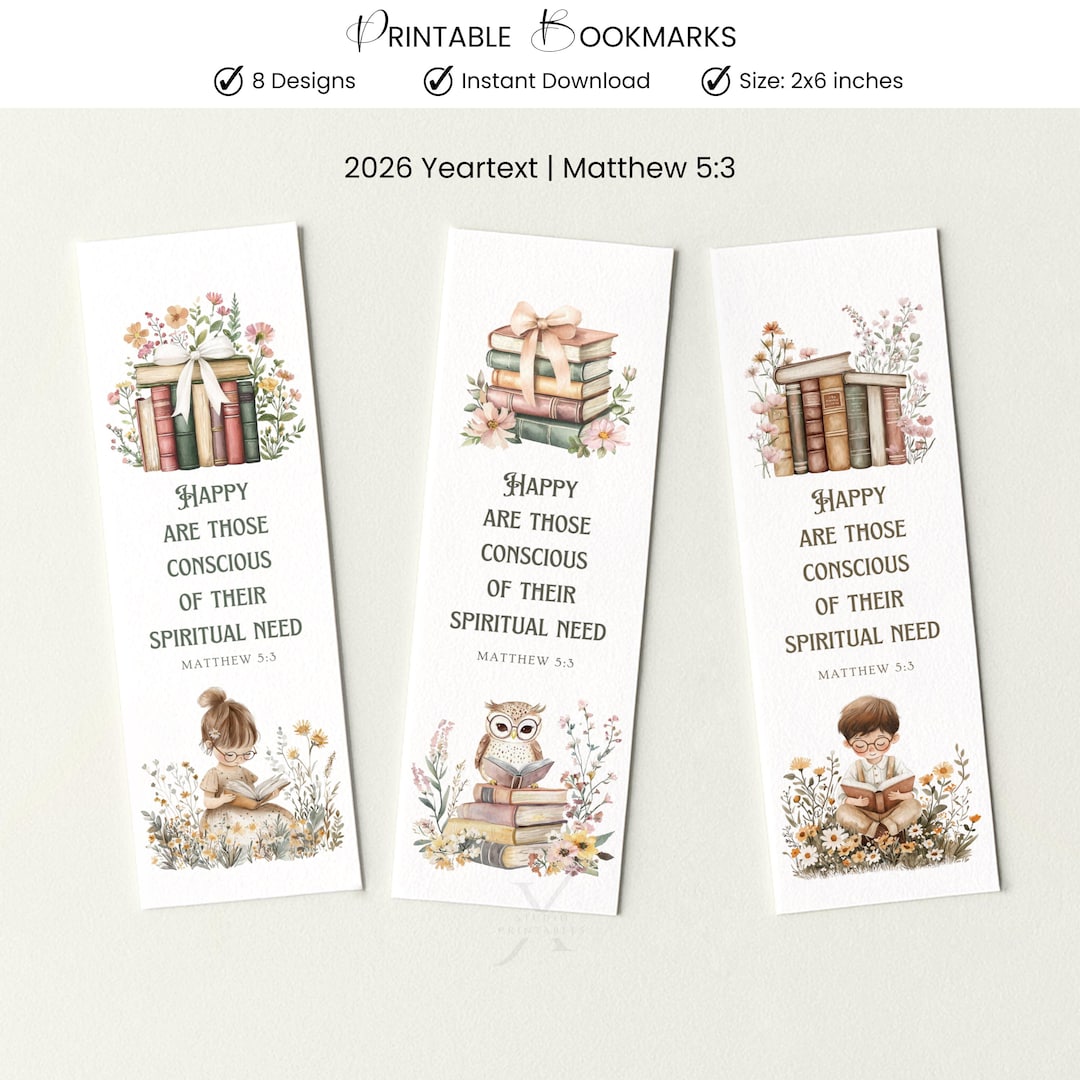 2026 JW Yeartext Matthew 5:3 Bookmarks Printable Gift Christian ...