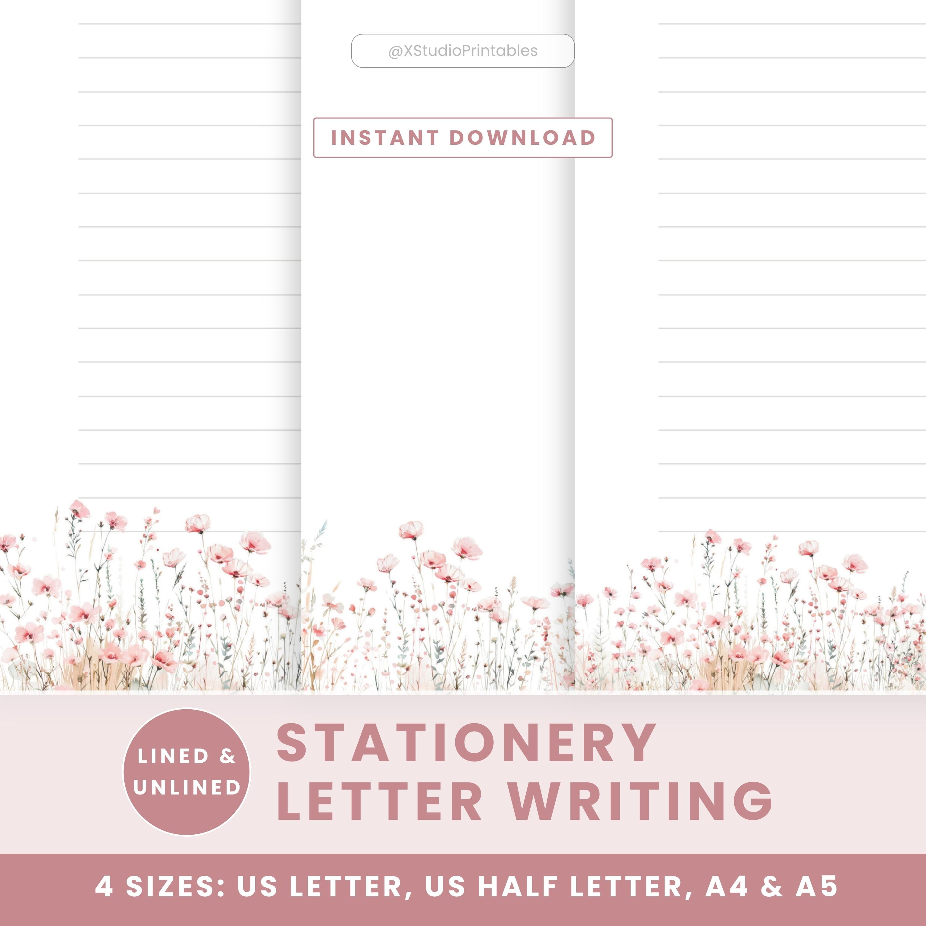 Letter Writing Papers Printable Stationery Set, Lined & Unlined ...