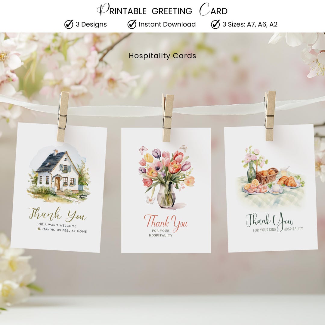 Hospitality Cards Printable Thank You Greeting Cards 3 Designs Thank ...