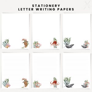Underwater Animals Letter Writing Printable Stationery Paper Lined and ...