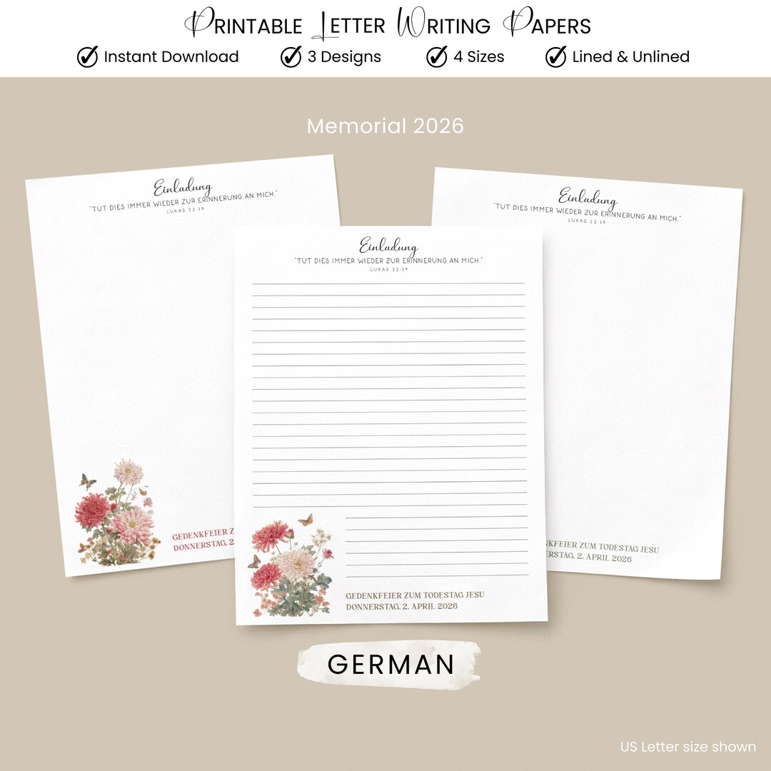 German Memorial 2026 JW Letter Writing Stationery You Are Invited ...