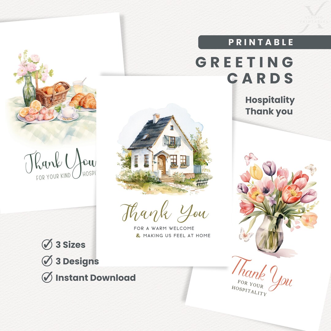 Thank You for Your Hospitality, Printable Greeting Cards, Thank You ...