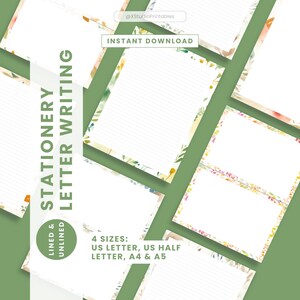 Letter Writing Papers Printable Stationery Set, Lined & Unlined ...