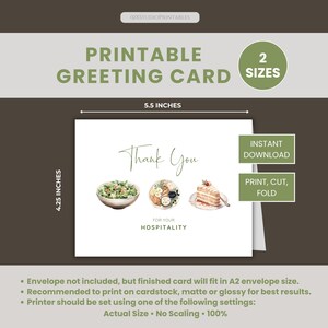 Thank You Hospitality, Printable Greeting Card, Blank Card, Food Thank ...