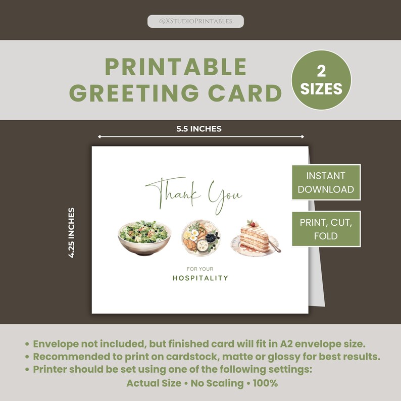 Thank You Hospitality, Printable Greeting Card, Blank Card, Food Thank ...