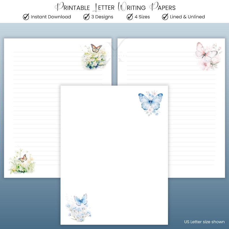 Butterfly Stationery Printable Letter Writing Paper Lined Unlined ...
