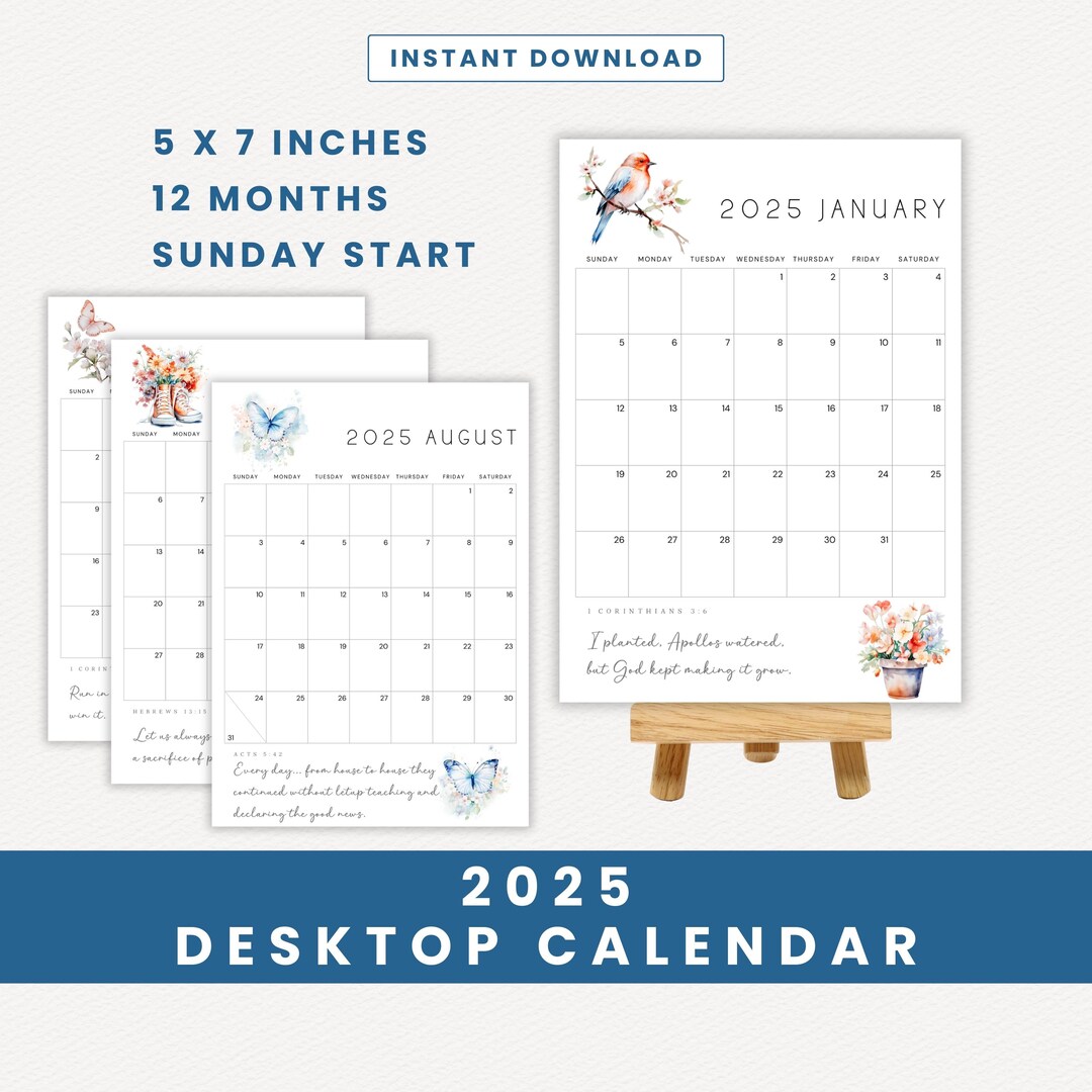 Bible Verse Desk Calendar 2025 Printable 5x7 Watercolor Encouraging ...