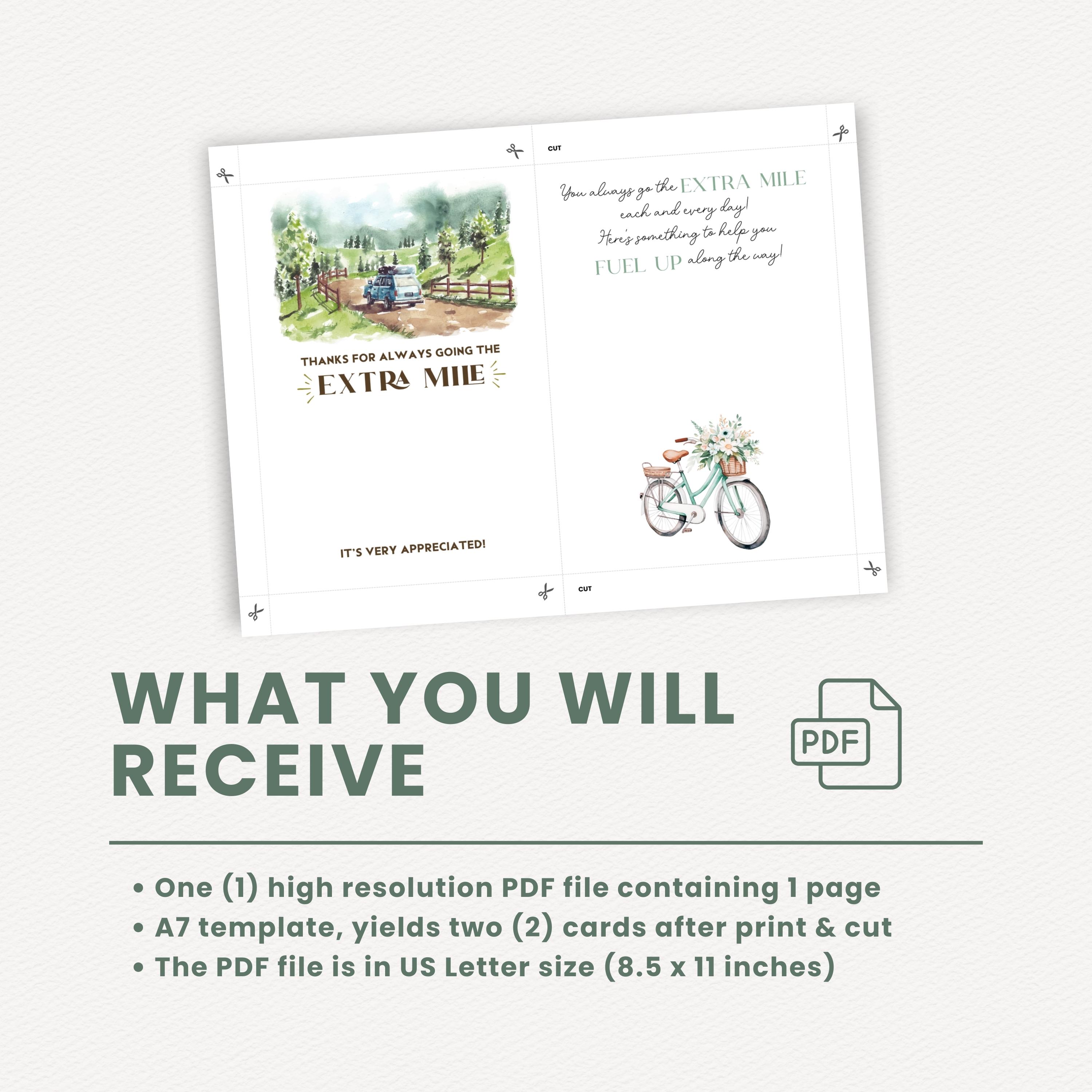 Extra Mile Gift Cards Holder Printable Thank You Gift Card Gas Go Extra ...