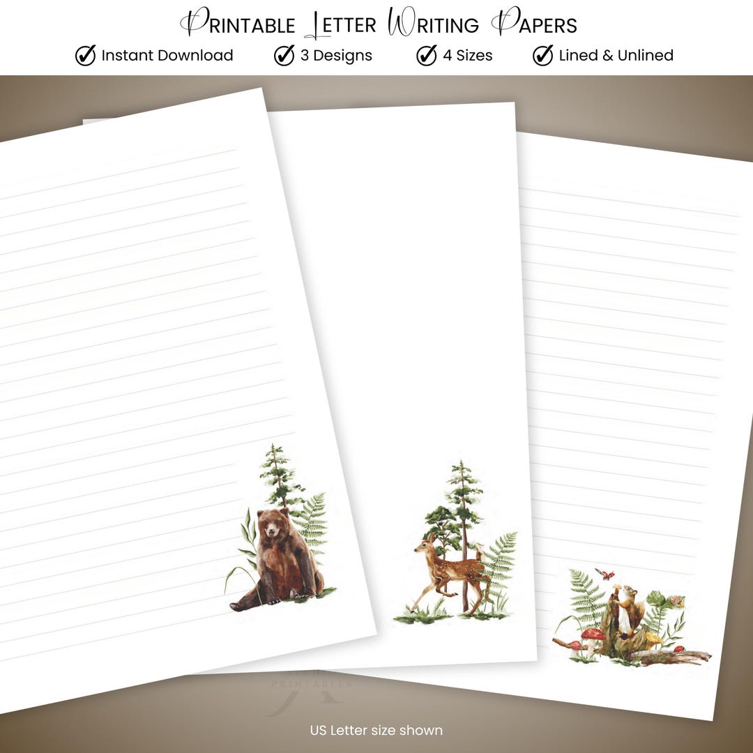 Forest Animals Letter Writing Printable Stationery Paper Lined and ...