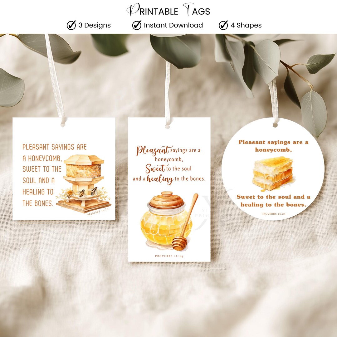 Proverbs 16:24 JW Printable Gift Tags Honeycomb Encouragement Scripture ...