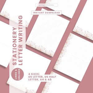 Letter Writing Papers Printable Stationery Set, Lined & Unlined ...