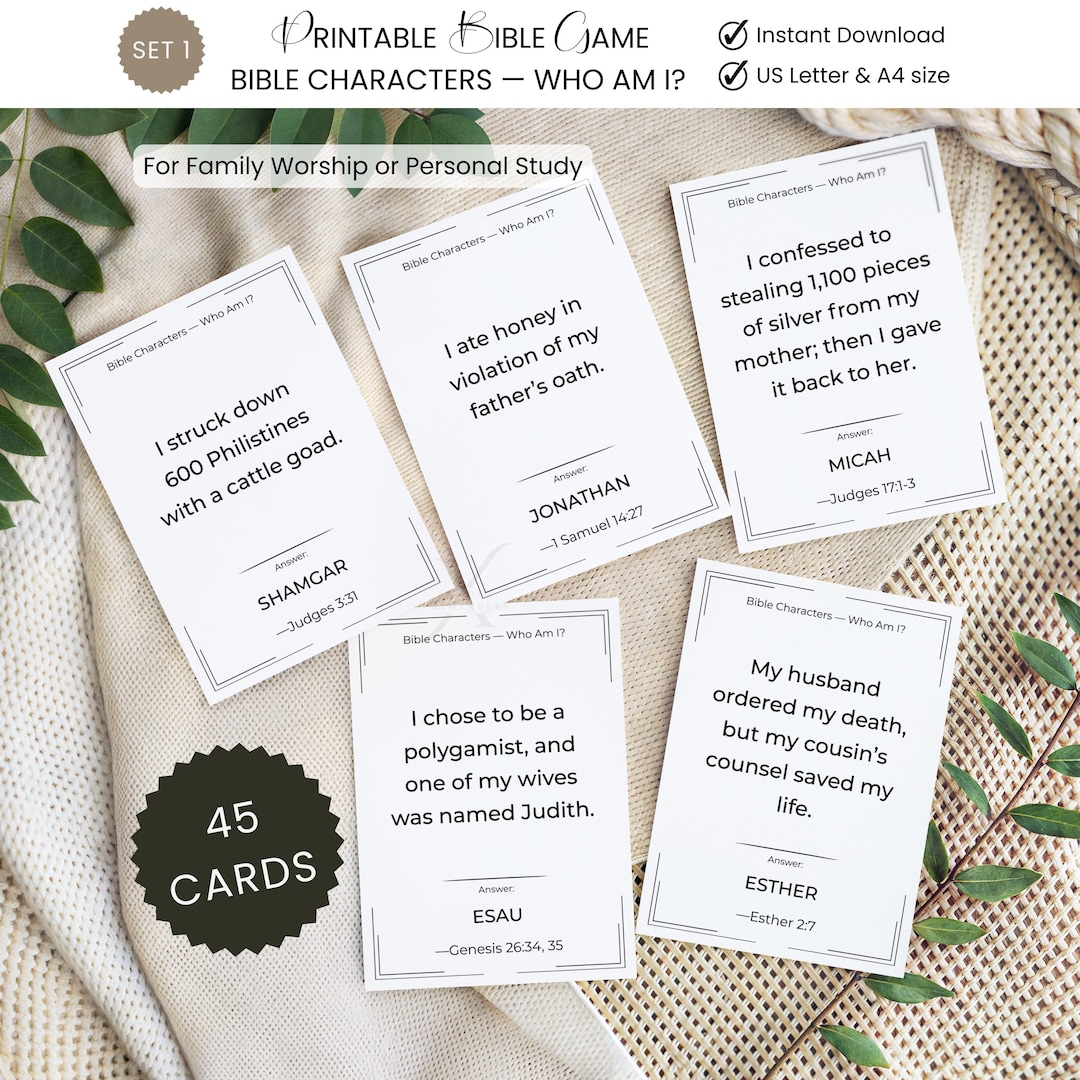 Set #1 Bible Characters Who Am I Game Printable Cards JW Family Worship ...