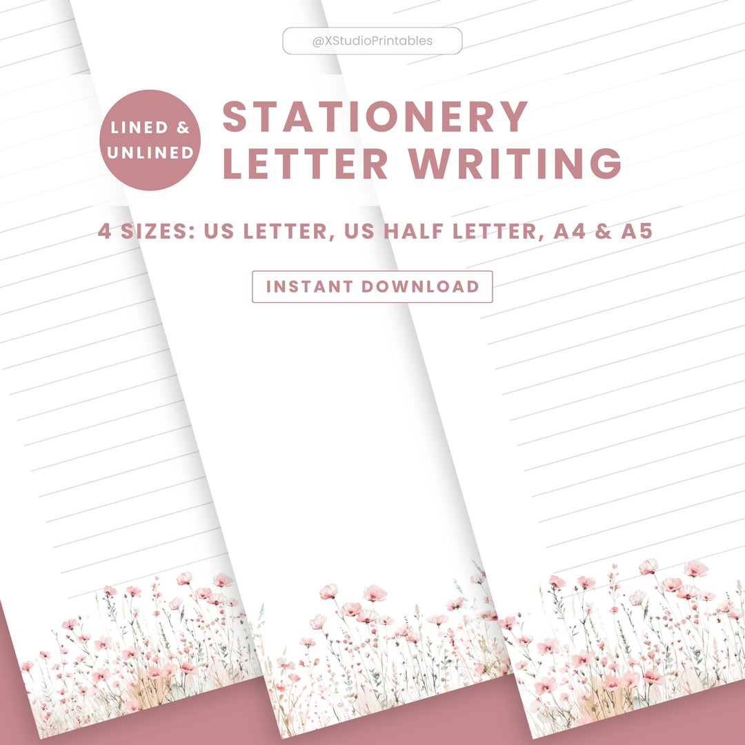 Letter Writing Papers Printable Stationery Set, Lined & Unlined ...