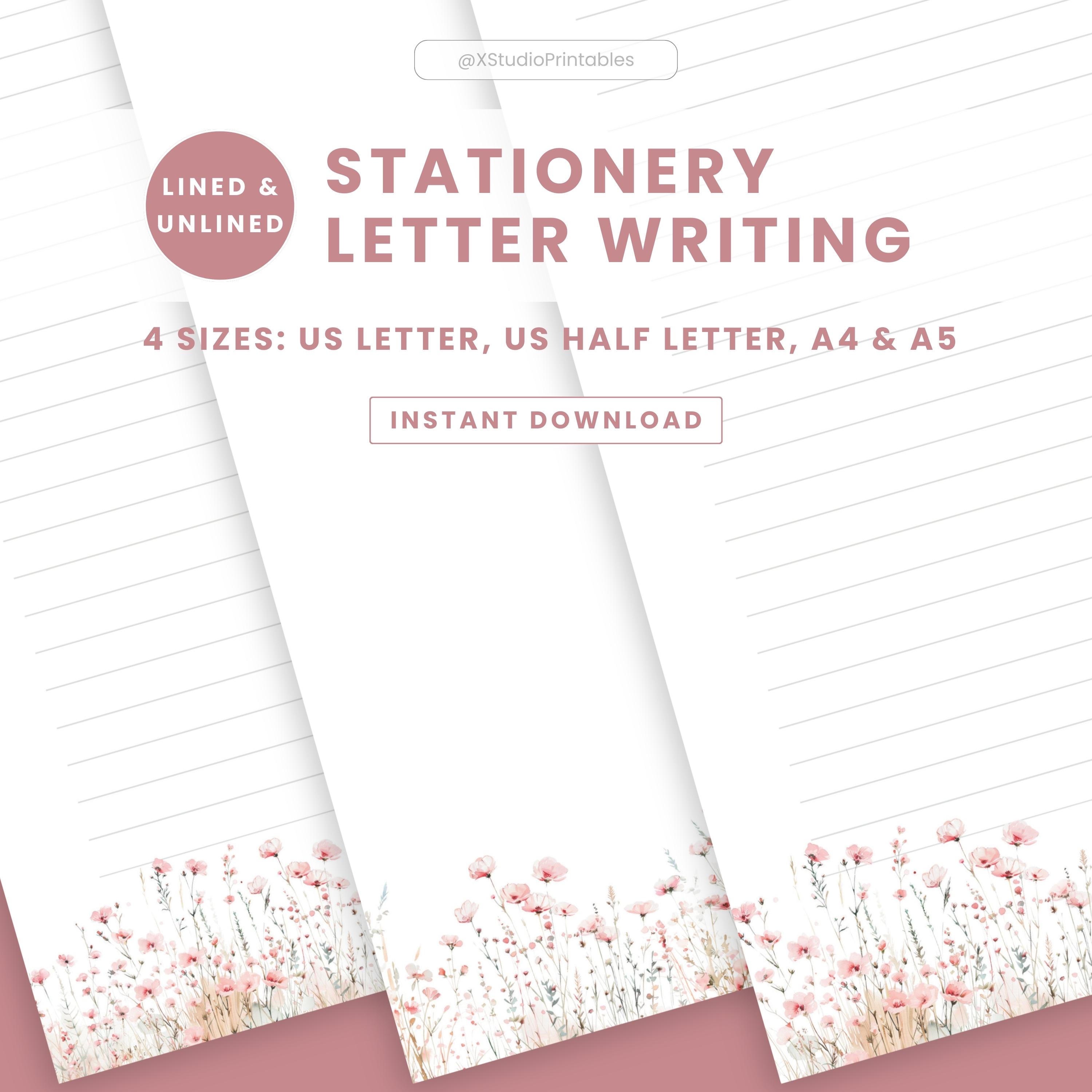 Letter Writing Papers Printable Stationery Set, Lined & Unlined ...