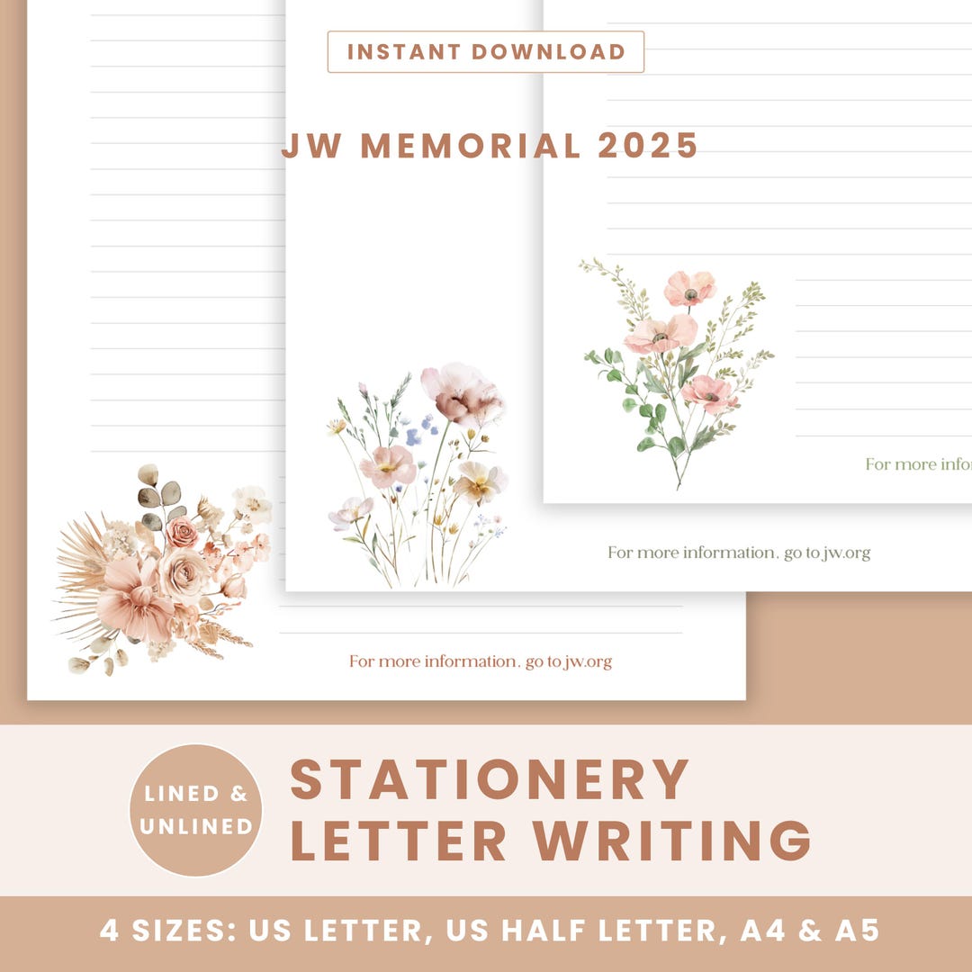 2025 JW Memorial Letter Writing Stationery Paper Printable Floral Set ...