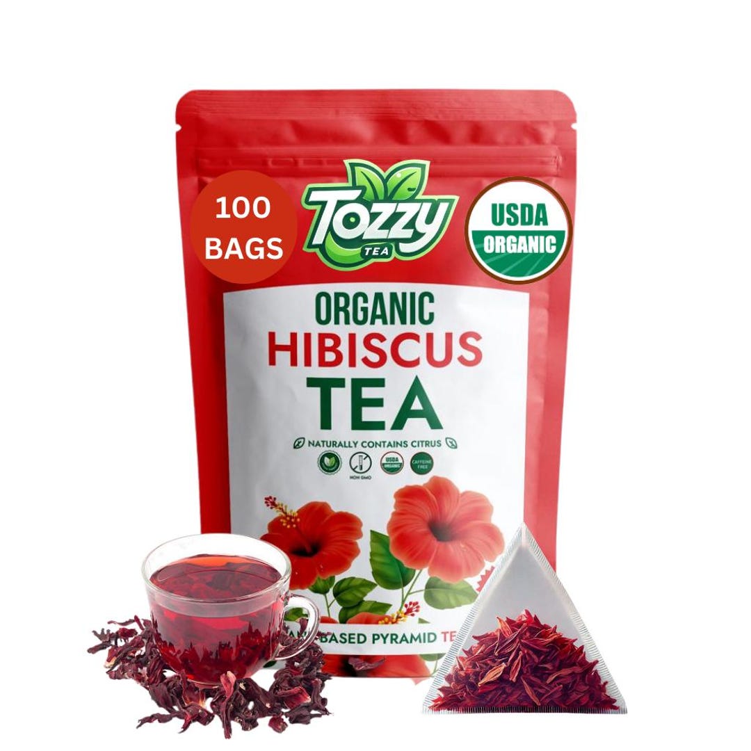 USDA Organic Hibiscus Pyramid Tea Bags 100 Count Pure Plant-based ...
