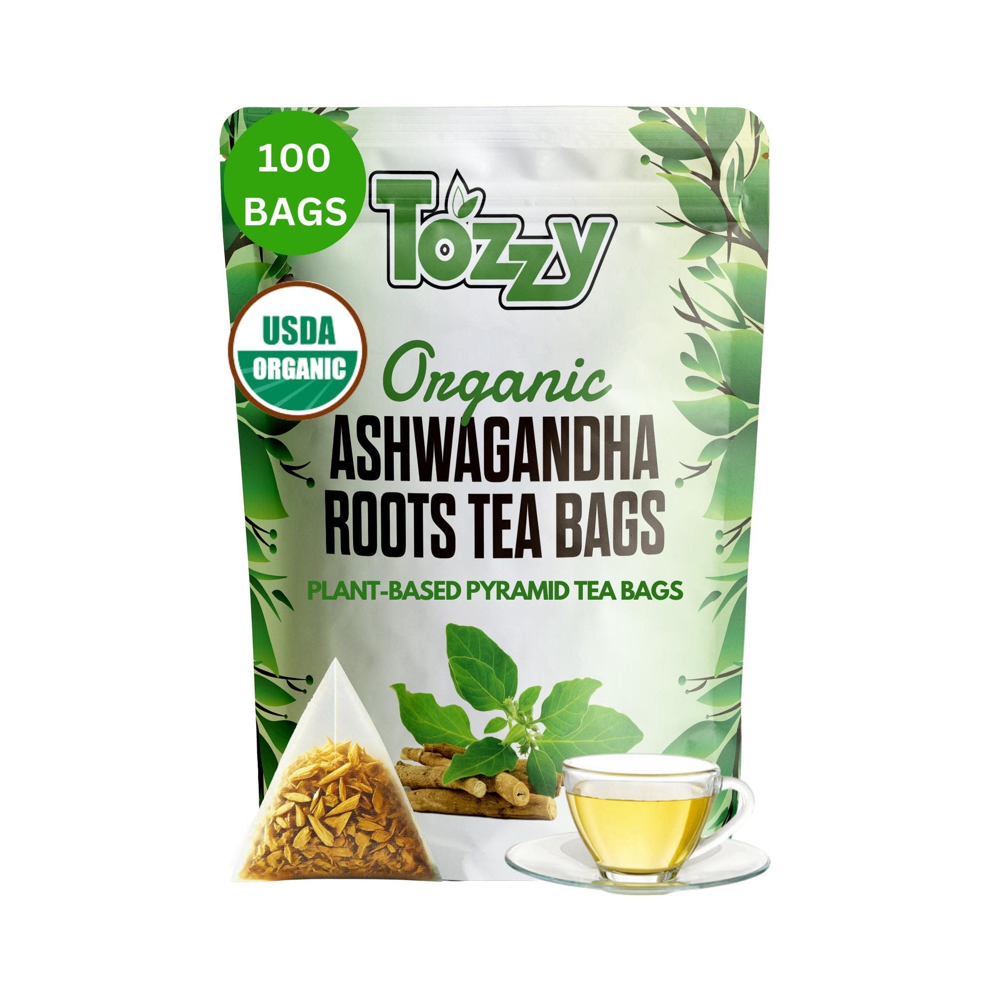 USDA Organic Ashwagandha Tea 100 Count pyramid Tea Bags Pure Plant ...