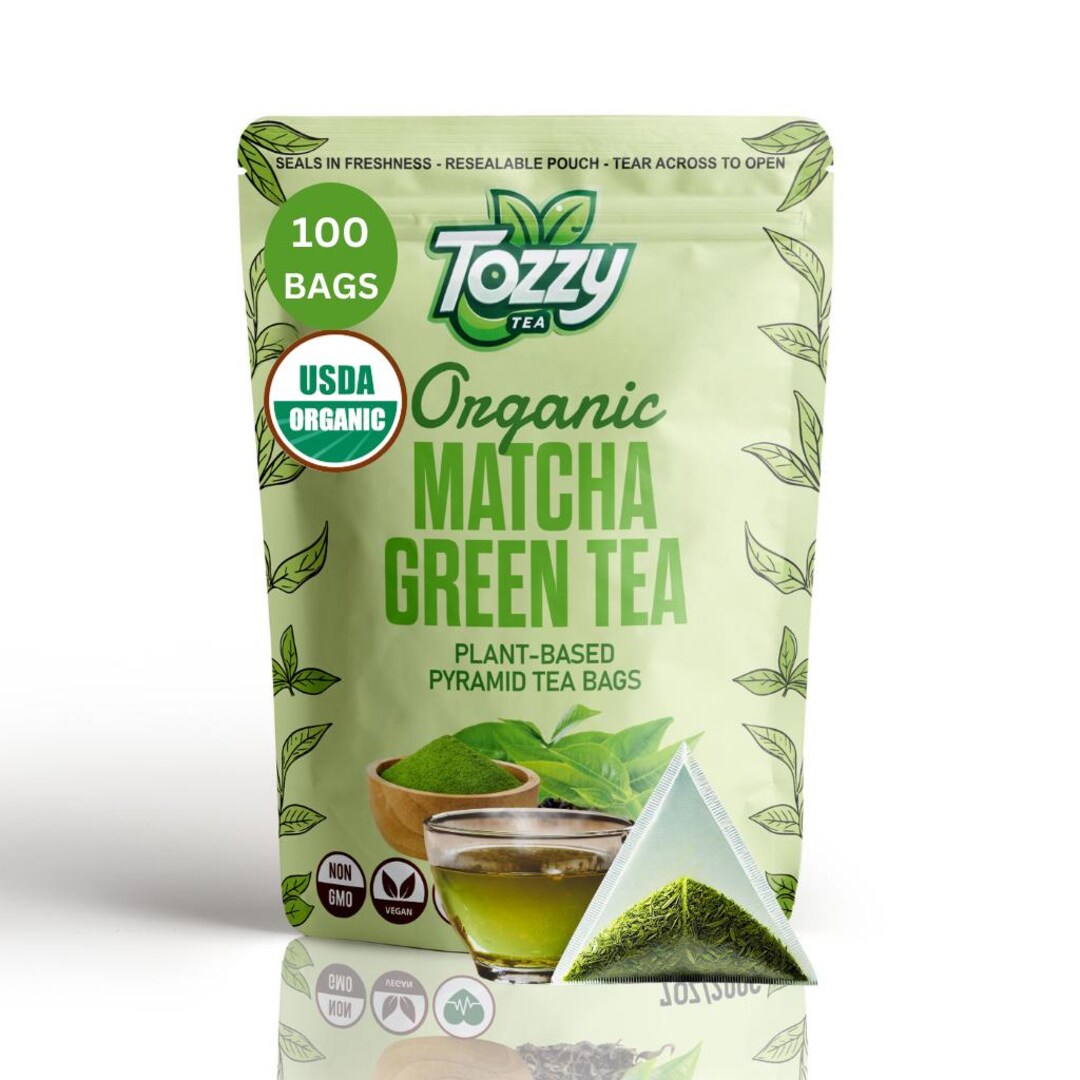 Organic Matcha Green Tea Bags - 100 Count | Pyramid Tea Bags | Eco ...