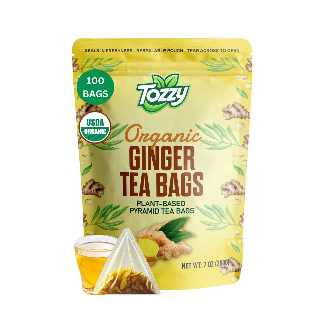 Organic Ginger Tea Bags - 100 Count | Pyramid Tea Bags | Eco-friendly ...