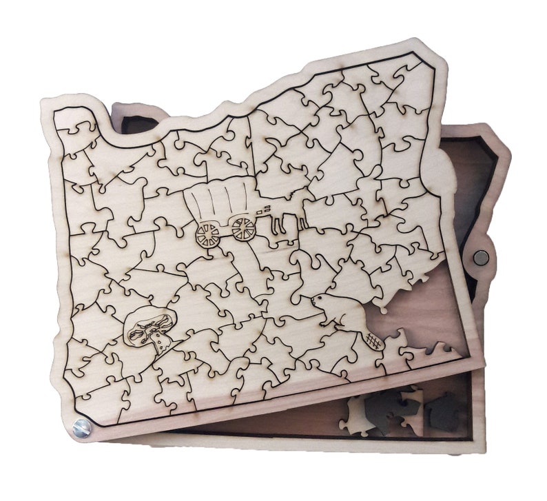 State of Oregon Wooden Jigsaw Puzzle With Box - Etsy