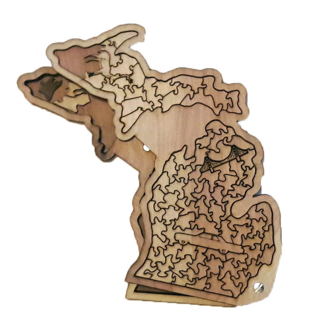 State of Michigan Wooden Jigsaw Puzzle With Box - Etsy