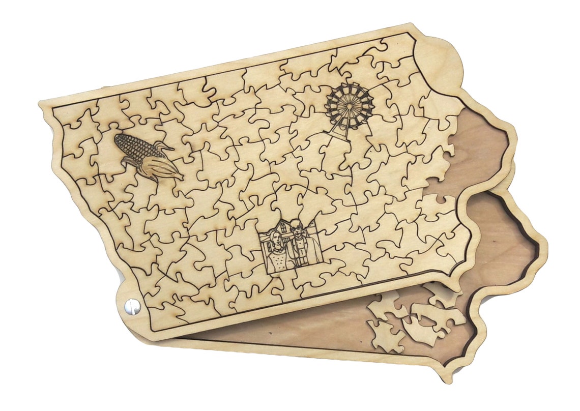 State of Iowa Wooden Jigsaw Puzzle With Box - Etsy