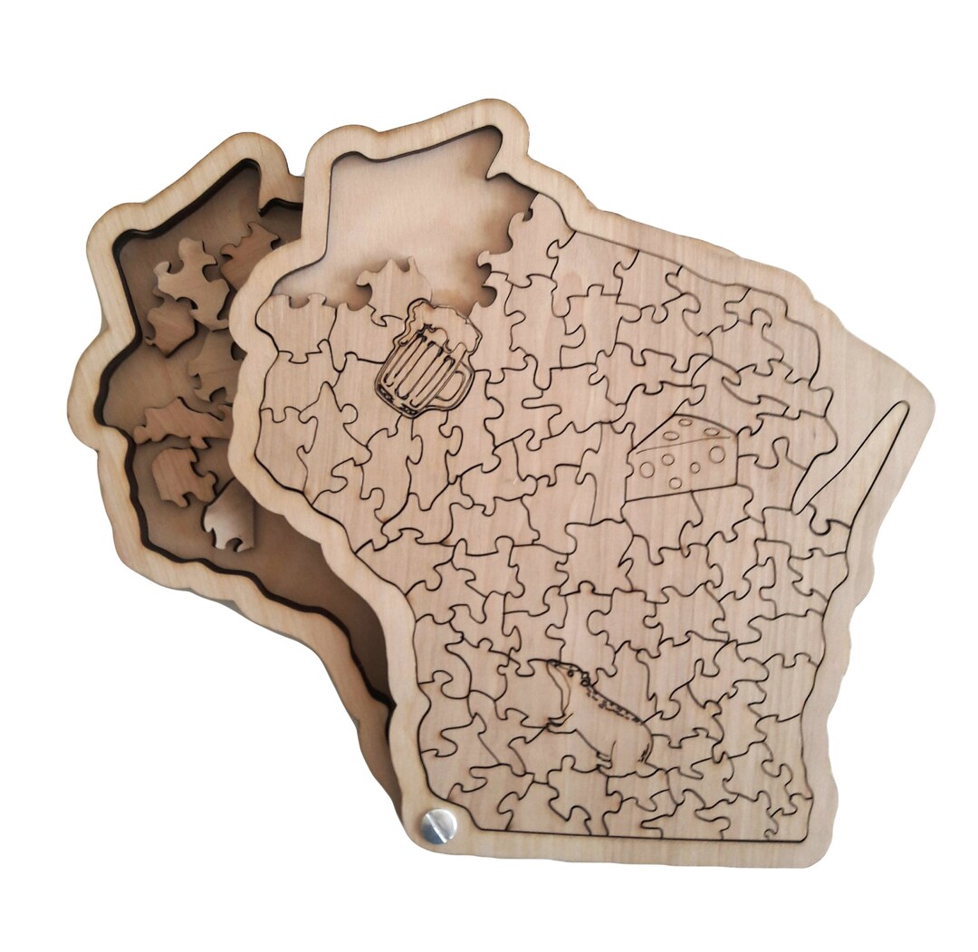 State of Wisconsin Wooden Jigsaw Puzzle With Box - Etsy