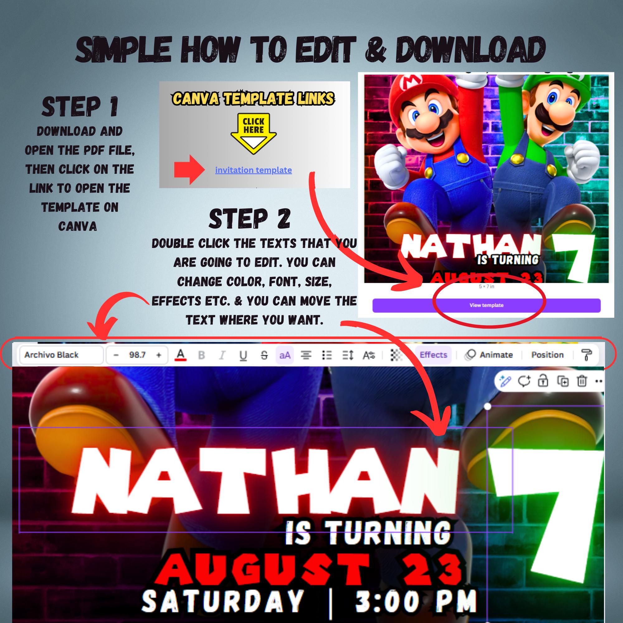 Mario and Luigi Birthday Invitation Canva Template for Boys Editable ...