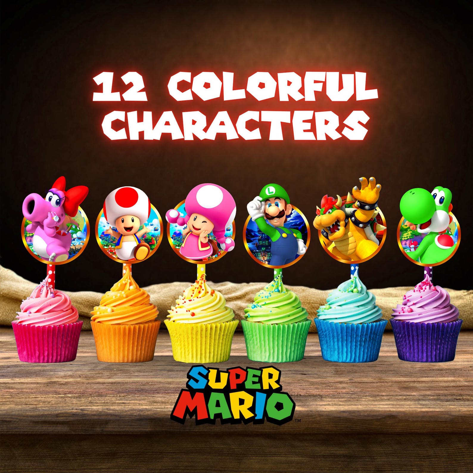 Super Mario Cupcake Toppers Printable Birthday PNG 12 Party Decor ...