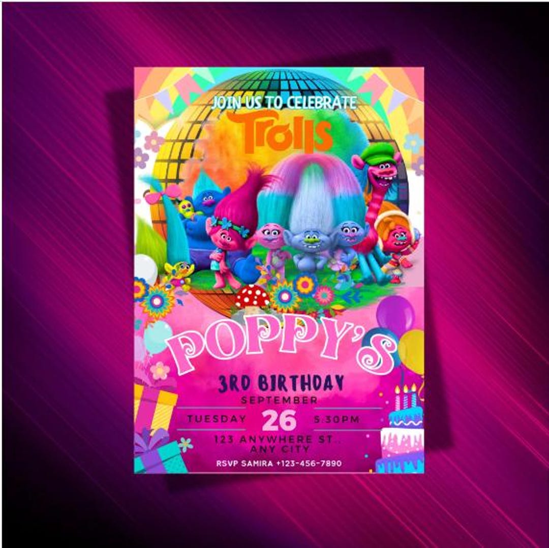 Editable Trolls Invitation Card, Trolls Band Together Invitation ...