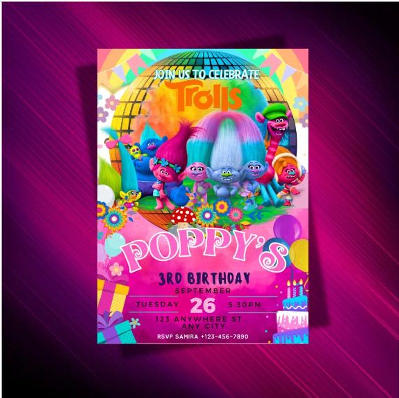 Editable Trolls Invitation Card, Trolls Band Together Invitation ...