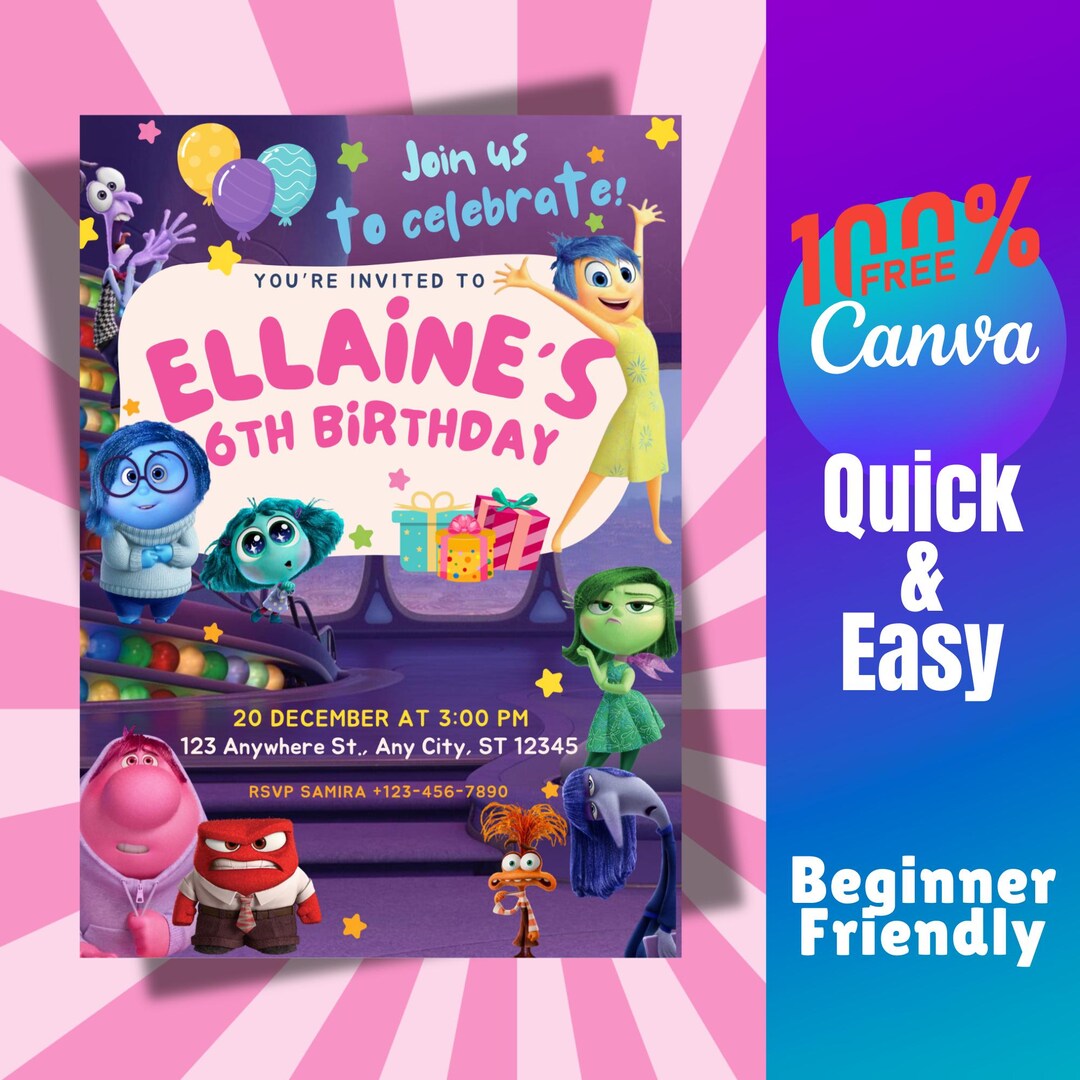 Editable Inside Out 2 Invitation, Inside Out 2 Invitation, Editable ...