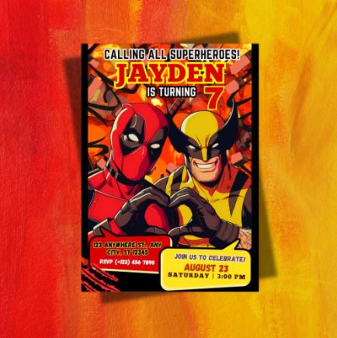Deadpool and Wolverine Invitation Card, Marvels, Xmen Editable Template ...