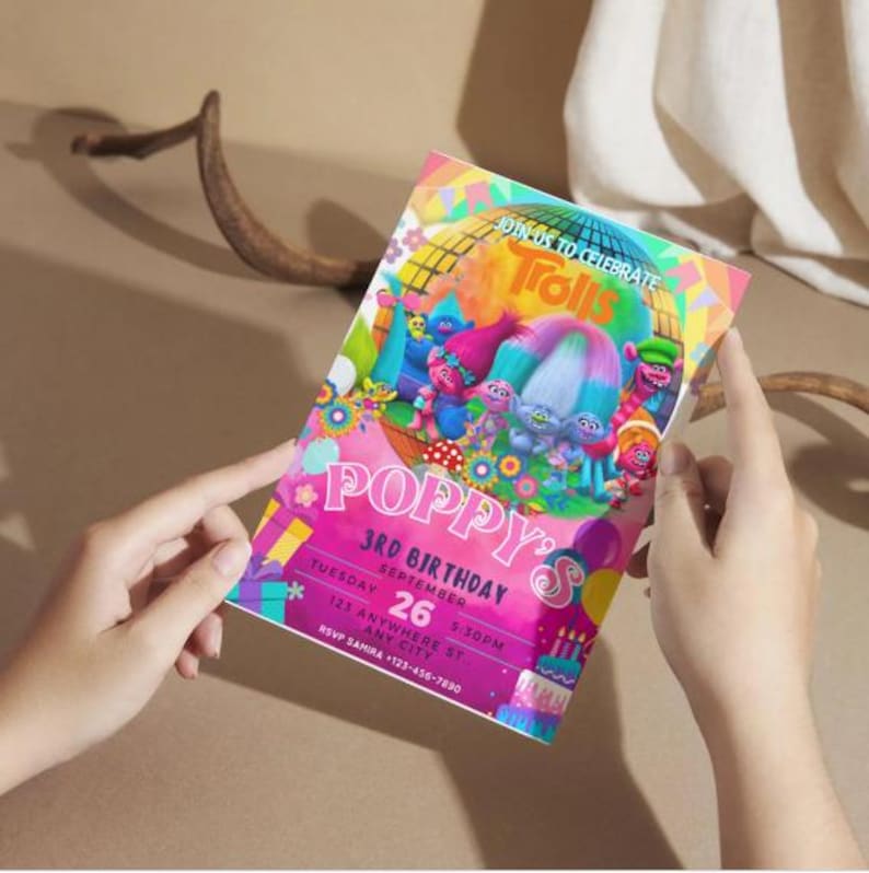 Editable Trolls Invitation Card, Trolls Band Together Invitation ...