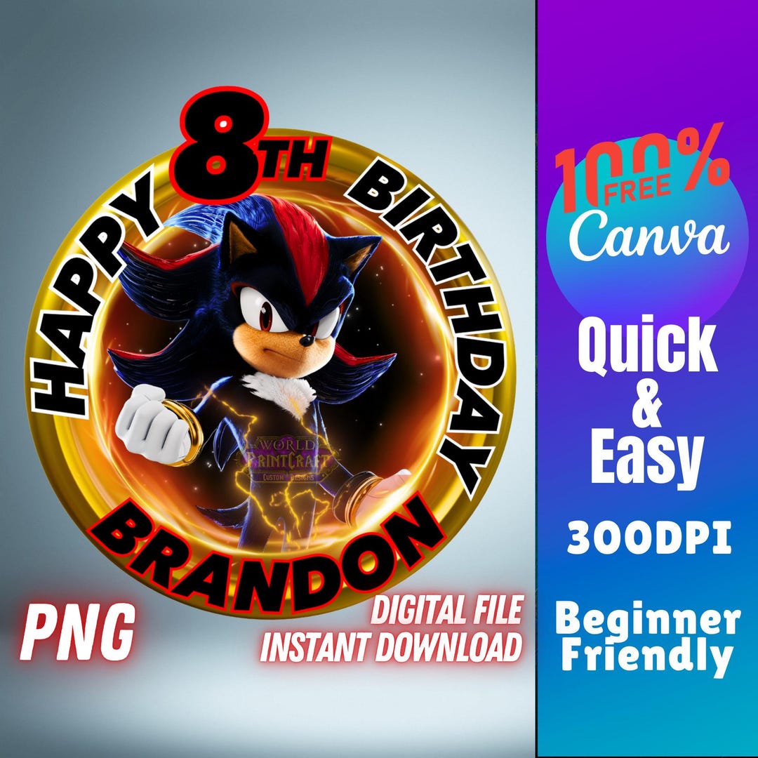Shadow the Hedgehog Birthday PNG Shadow Bday Shirt Editable Template ...