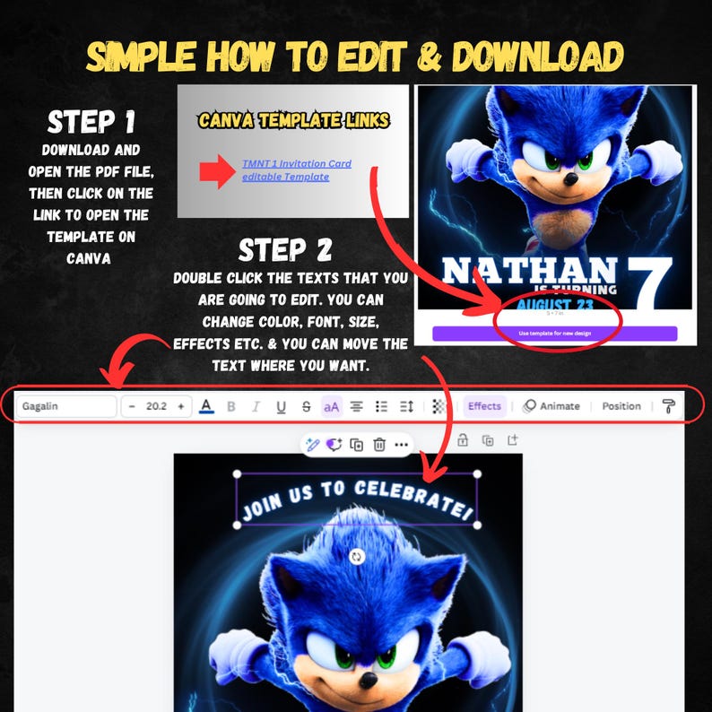 Editable Sonic the Hedgehog Birthday Invitation, Sonic Birthday ...