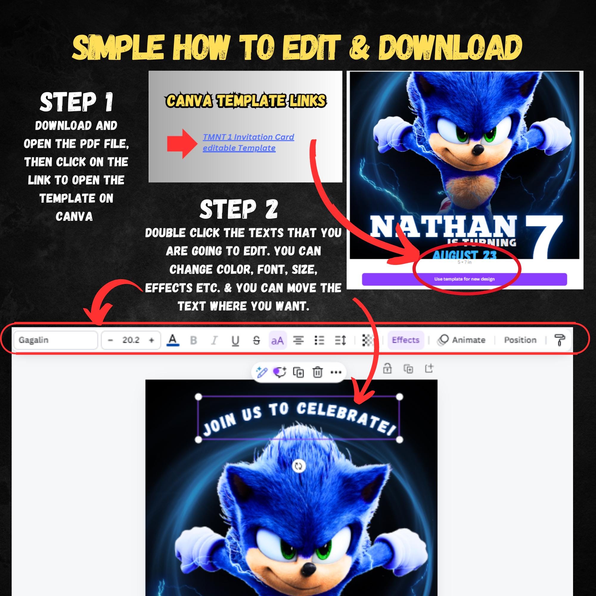 Editable Sonic the Hedgehog Birthday Invitation, Sonic Birthday ...