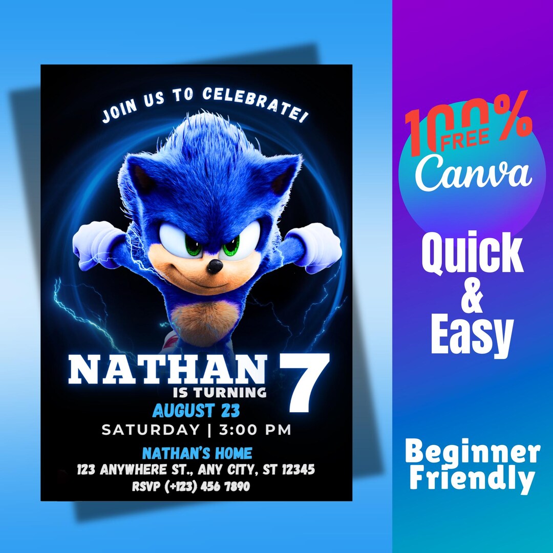 Editable Sonic the Hedgehog Birthday Invitation, Sonic Birthday ...