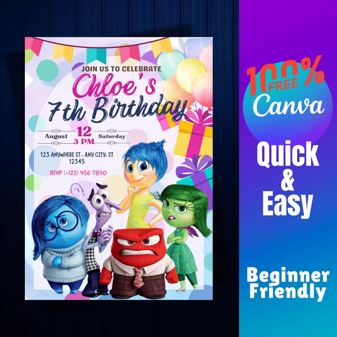 Editable Inside Out 2 Birthday Invitation Digital Download Party Invite ...