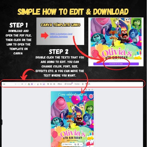 Inside Out Birthday Invitation Editable Template Colorful Girl Party ...