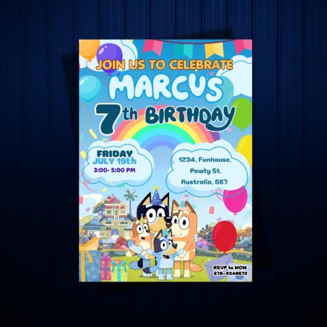 Editable Bluey Invitation, Bluey Birthday Template, Bluey Invitation ...